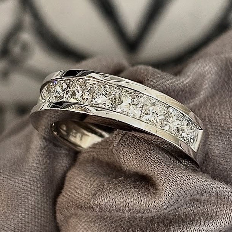 3.20CTW Princess Moissanite Half Eternity Engagement Ring 14K White ...