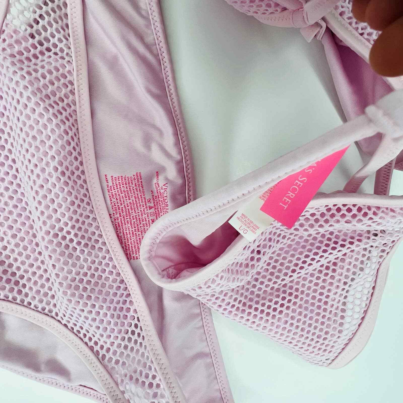 Victoria's Secret Pink Mesh Bikini Set / Top Sz L / B… - Gem
