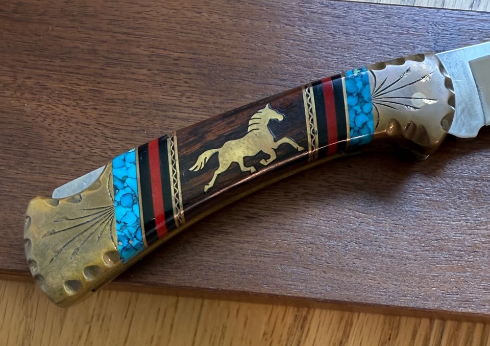 VINTAGE DAVID YELLOWHORSE BUCK 112 RUNNING HORSE KNIFE NEVER USED IN ...