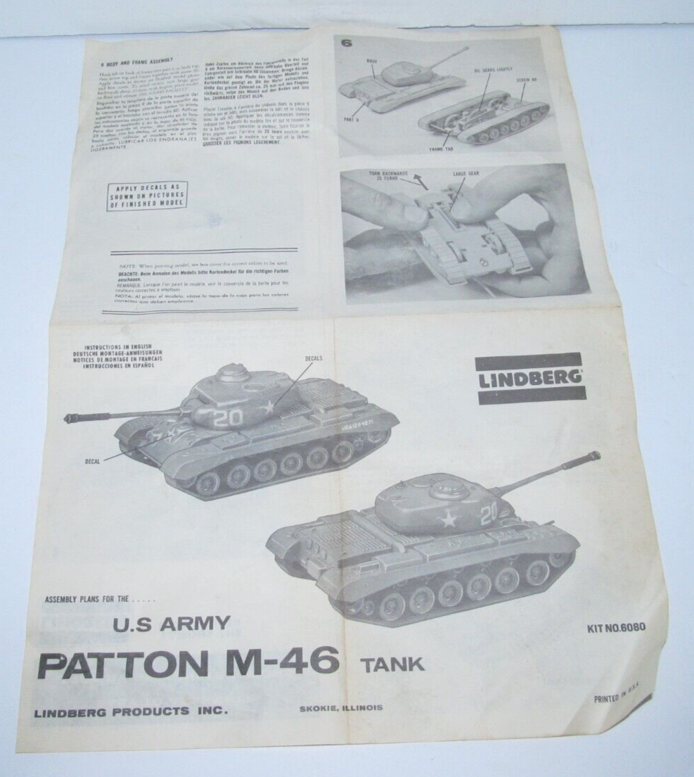 Lindberg 1982 US Army PATTON M-46 Tank Kit No. 6080 Instruction Sheet ...
