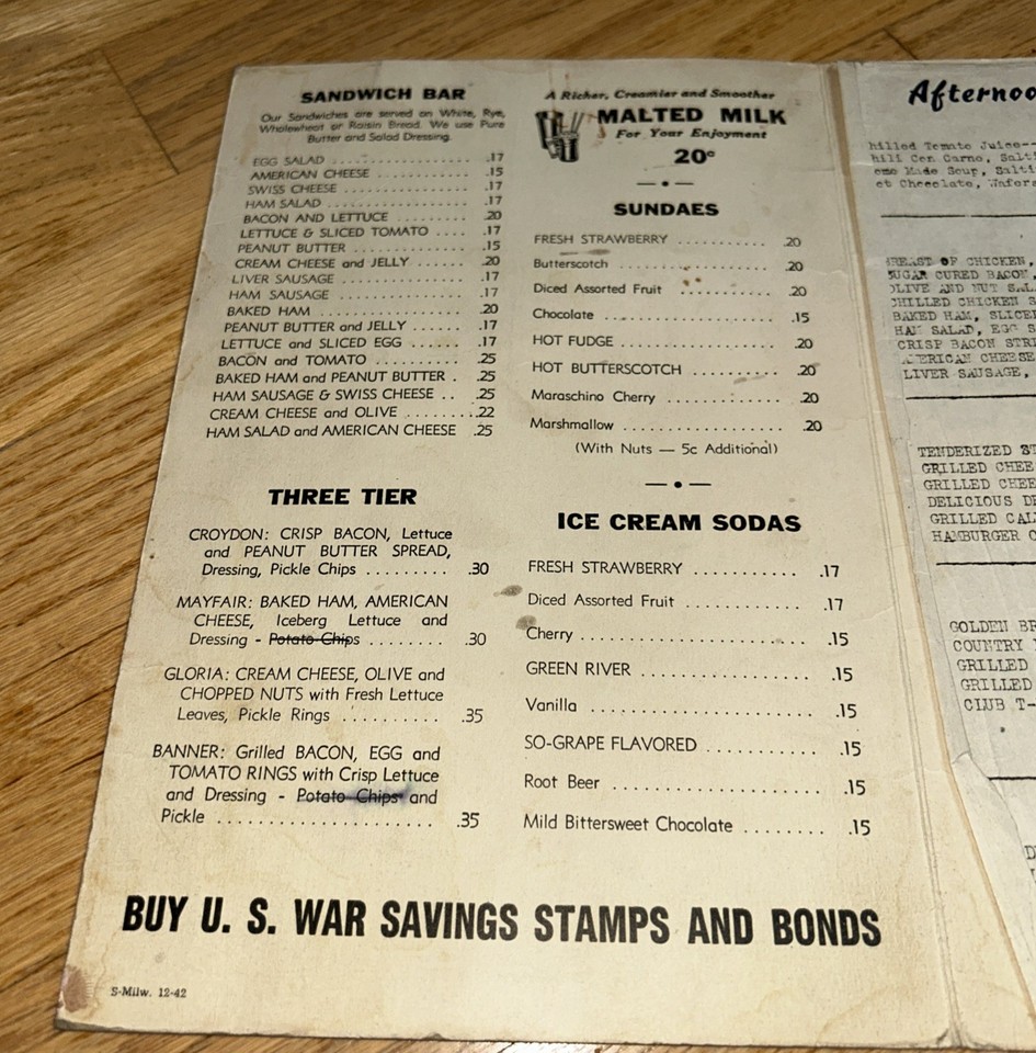 1942 Vintage WALGREEN'S DRUG STORE Restaurant Menu - Milwaukee | eBay