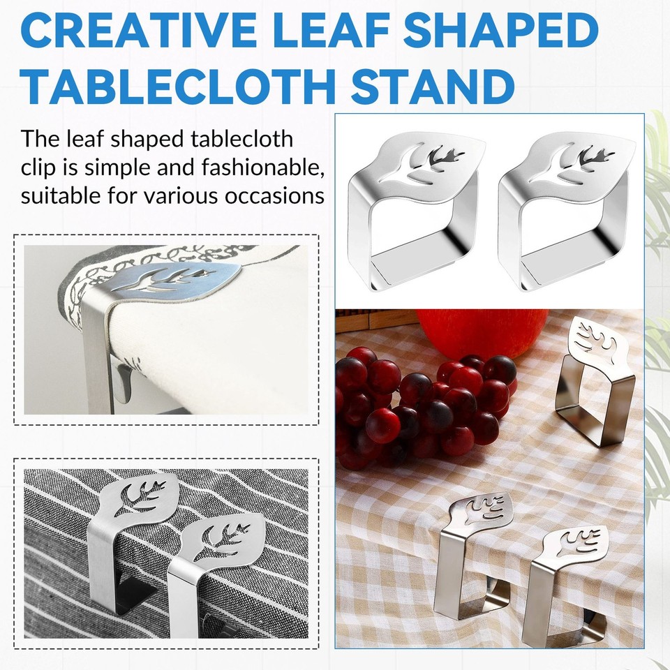 8 Pcs Silver Stainless Steel Tablecloth Clip Leaf-Shaped Table Fixing ...