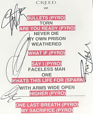 Creed Signed Setlist Creed Autographed Setlist Scott Stapp Signed ...