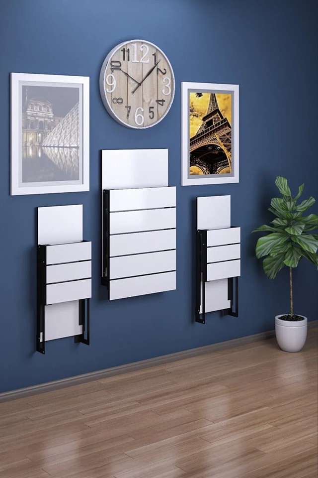Folding Table & Benches Wall Mounted Space Saving Foldable Dining ...