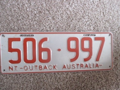 NT: PASSENGER NUMBER PLATE - # 506 - 997 NT " OUTBACK AUSTRALIA ...
