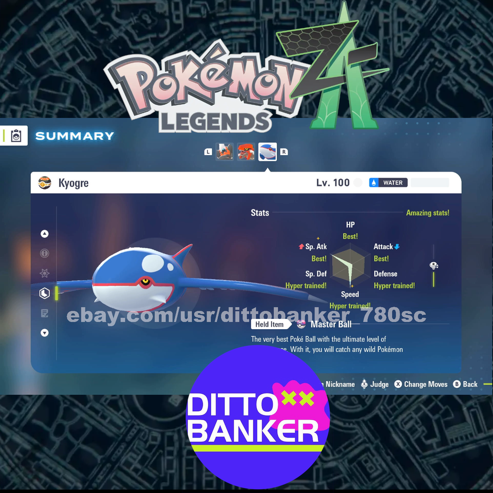 Pokemon Legends ZA KYOGRE Non-Shiny Lv100 Modest/6IV Hypertrain MAX EV | eBay