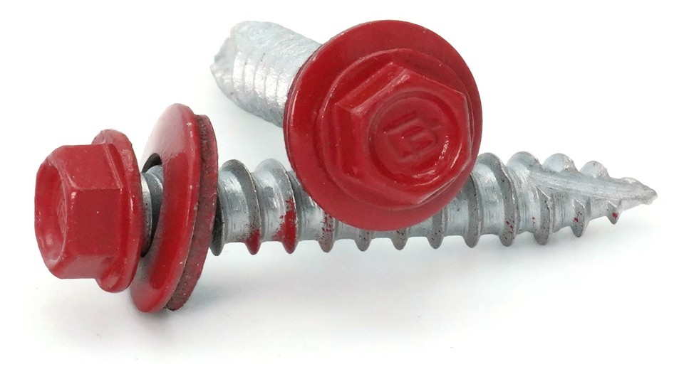 #14 Hex Washer Head Roofing Screws Mechanical Galvanized | Crimson Red ...