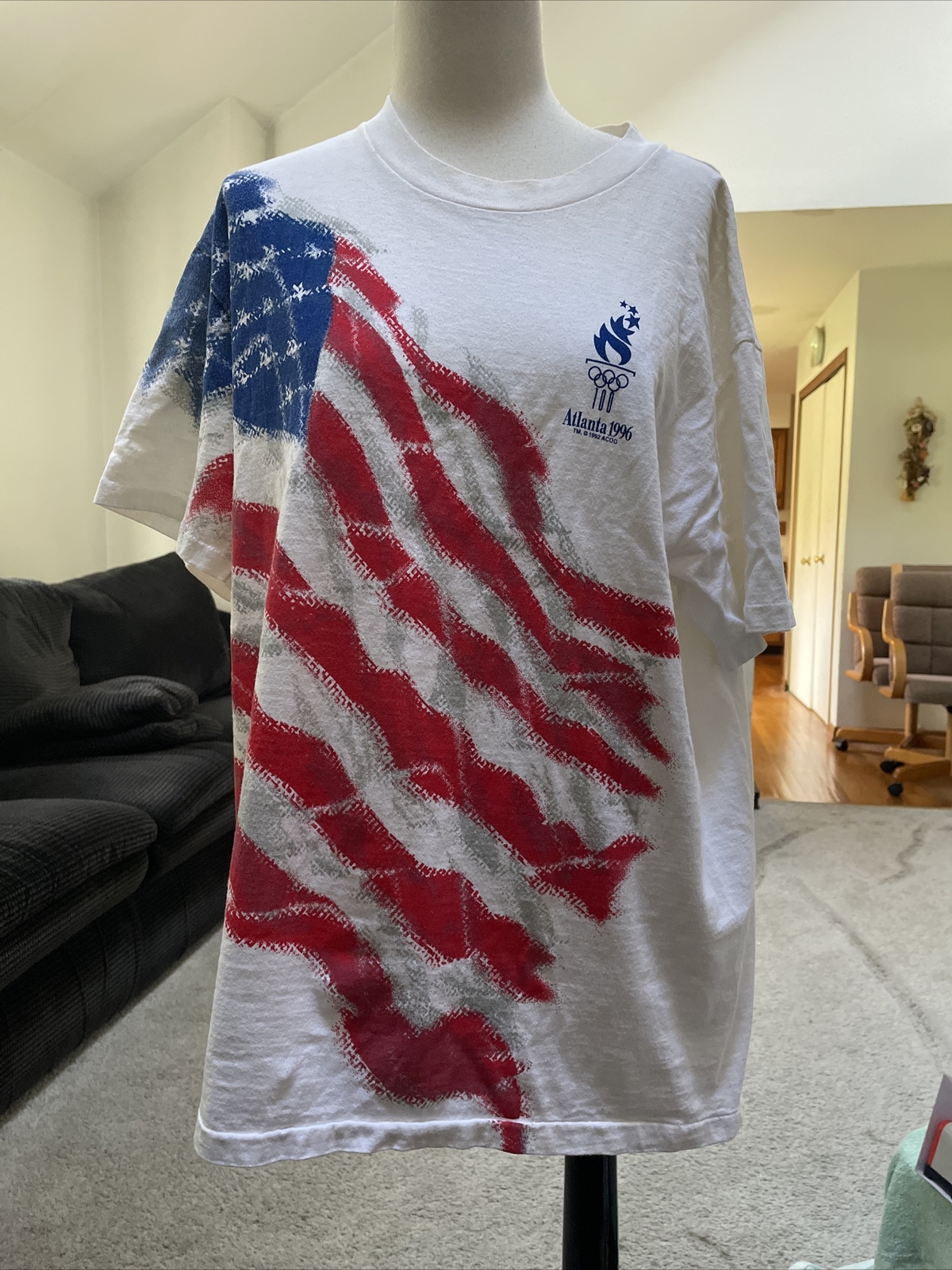 Olympics Atlanta White American Flag 1996 T Shirt Siz… - Gem