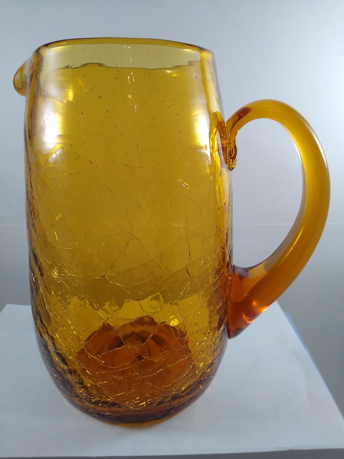 Vintage Amber Crackled Glass Pitcher Applied Amber Glass Handle 7 & 3/4 ...