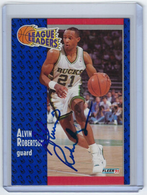 1991 BUCKS Alvin Robertson signed Fleer card #222 AUTO Autograph League ...