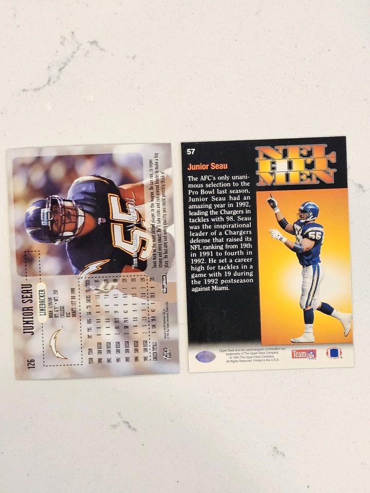 Junior Seau Card Lot – 6 Total (5 Unique + 1 Dupe) Chargers HOF LB ...