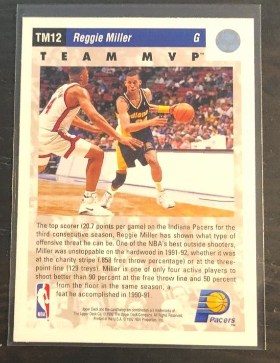 1992-93 Upper Deck REGGIE MILLER Team MVP Insert #TM12 Pacers | eBay