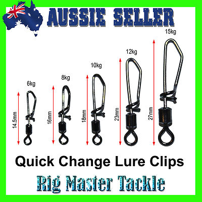 Fishing Quick Change Lure Clip Swivels 25-Pack Choose 6kg 8kg 10kg 12kg ...