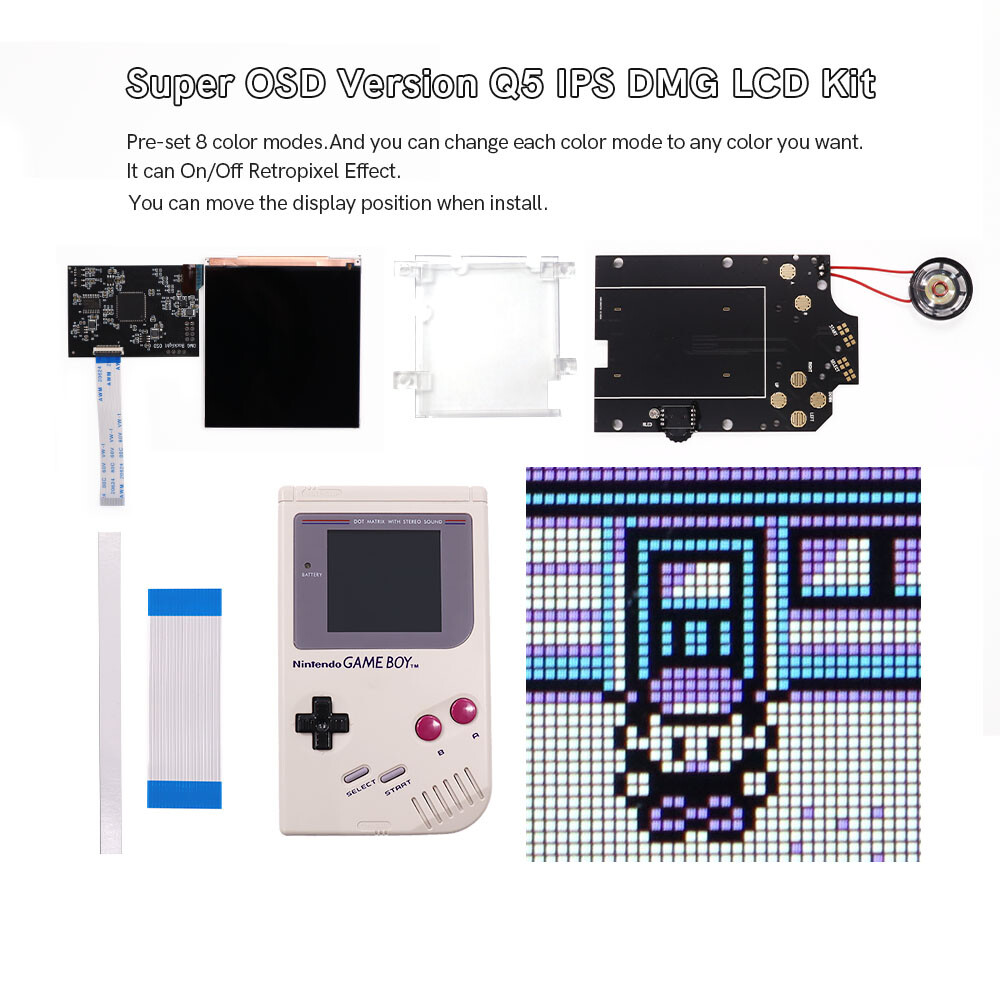 OSD Game boy DMG Q5 IPS Backlight LCD Screen Kits w/Speaker+Pre-cut ...