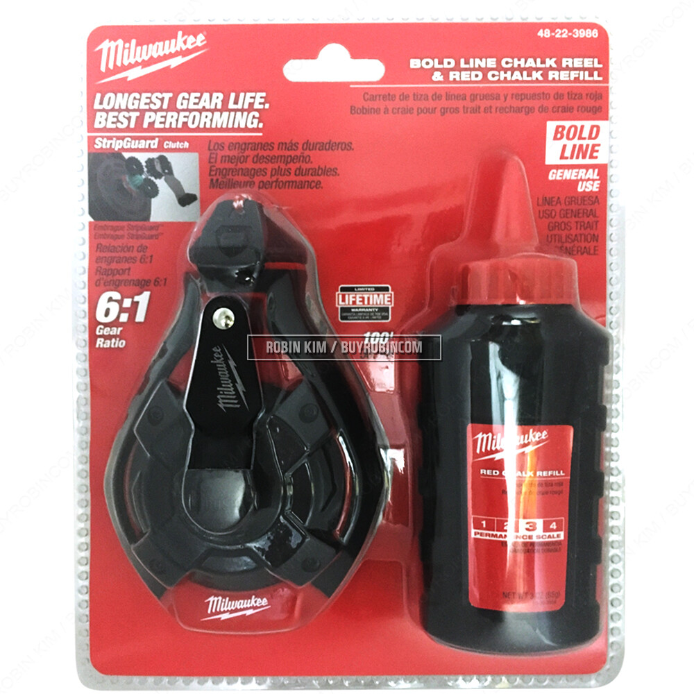 Milwaukee* 48-22-3986 100' / 30M Bold Line Chalk Reel and Red Chalk ...