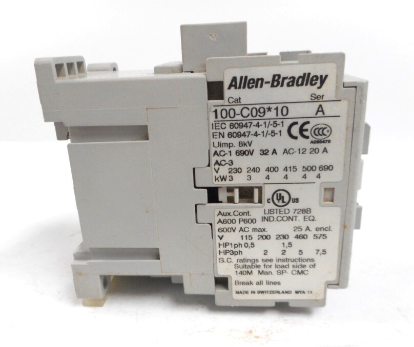 ALLEN-BRADLEY CONTACTOR, 100-C09*10, 690 V, 8 KV, 3 POLE, 50/60 HZ, 32 ...