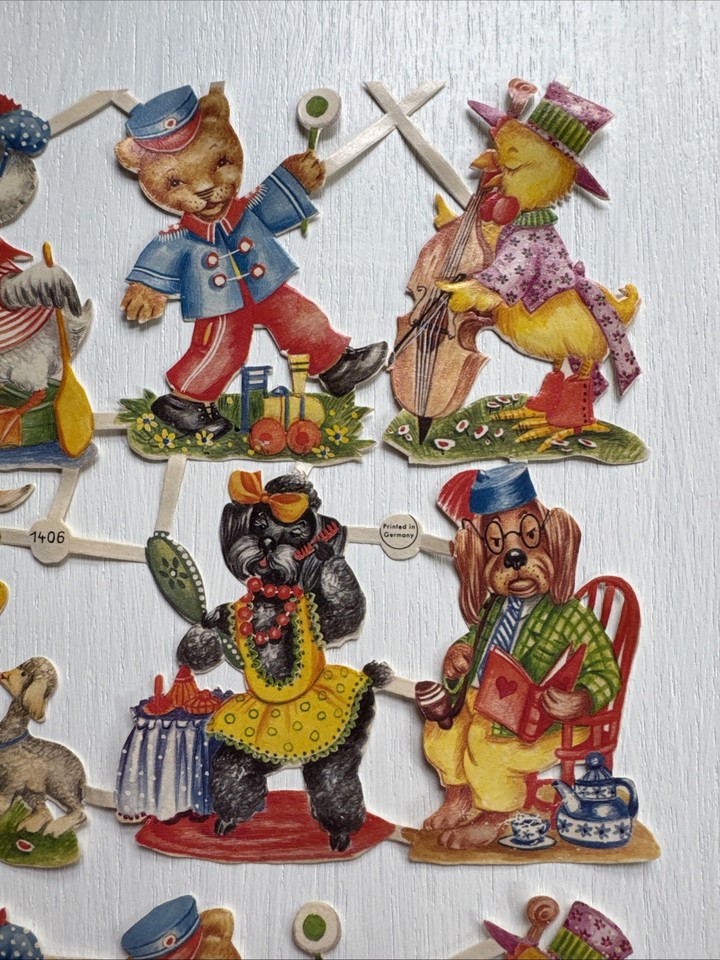 Vintage Die Cut Sheet Lot West Germany Santa Baby Animals Christmas ...