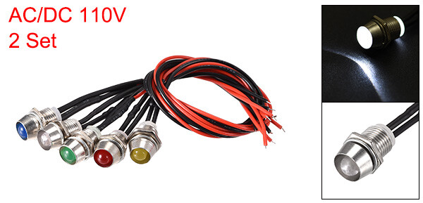 10pcs LED Indicator Light AC/DC 110V 8mm Panel Mount Red Yellow Blue ...