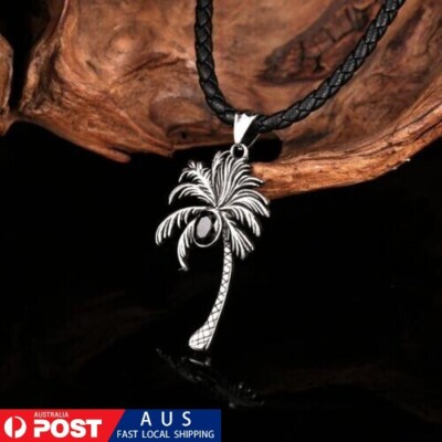 Vintage Zircon Coconut Tree Pendant Hip Hop Titanium Steel Pendant ...
