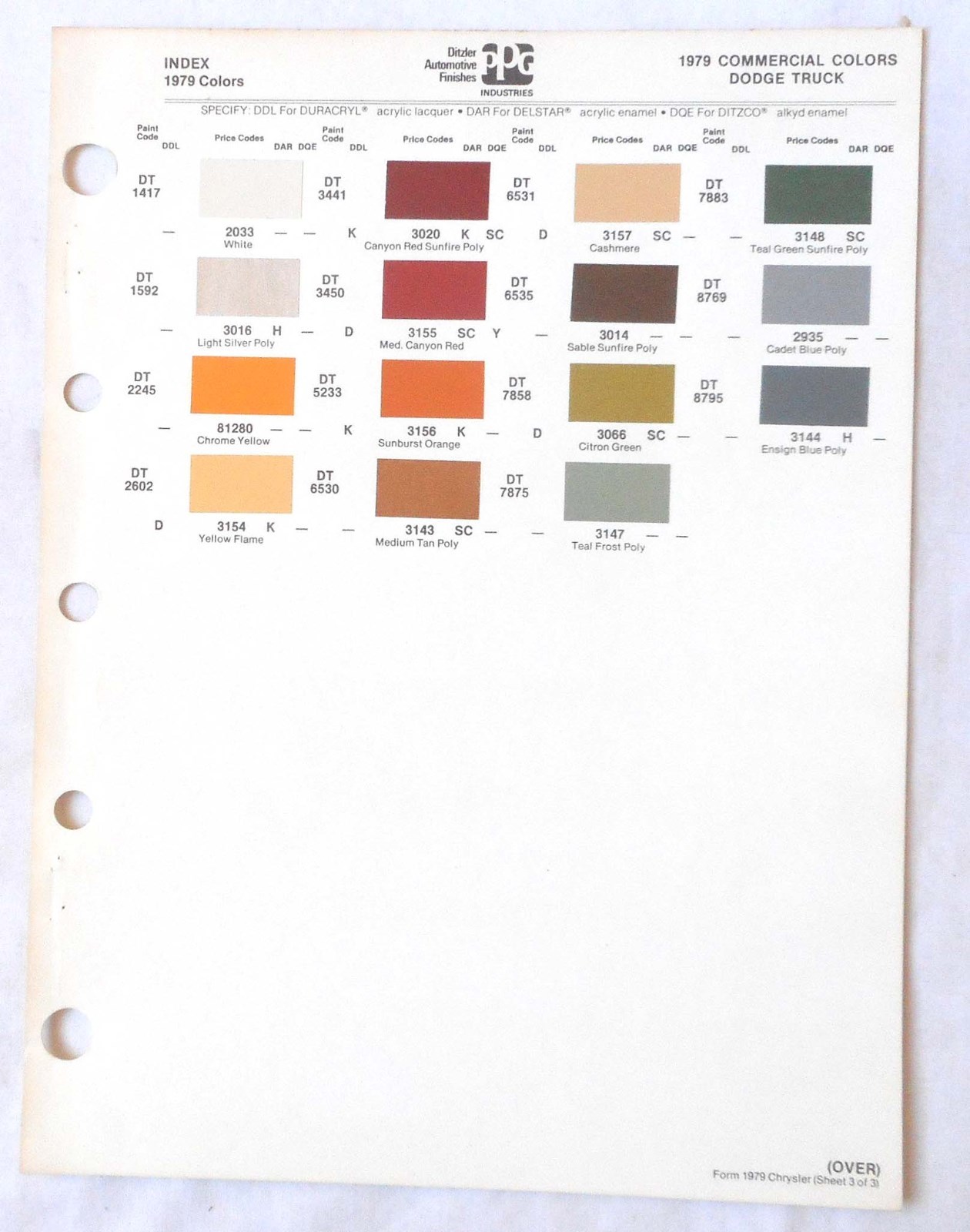 1979 Dodge Truck Color Chart