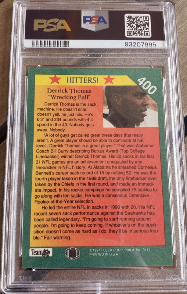 1991 Fleer Derrick Thomas Hitters Card PSA 8 NM-MT #400 Tough to Grade ...