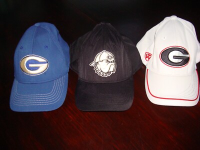 3 GEORGIA BULLDOGS HATS CAPS FITTED ADJUSTABLE TOP OF THE WORLD WHITE ...