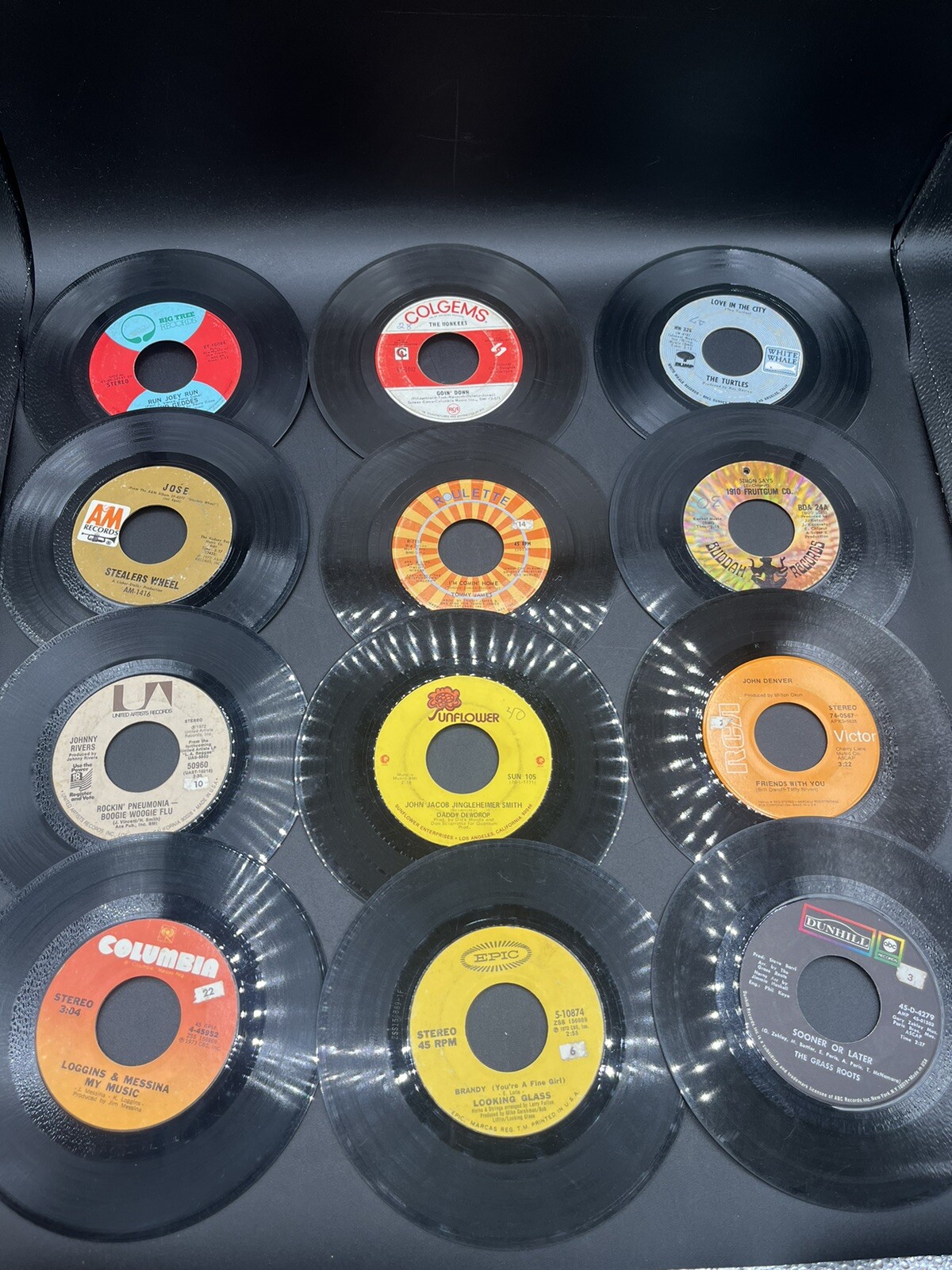 Lot of 18 Classic Pop 70’s Vinyl Records 45 RPM Etc J Denver, Turtles ...