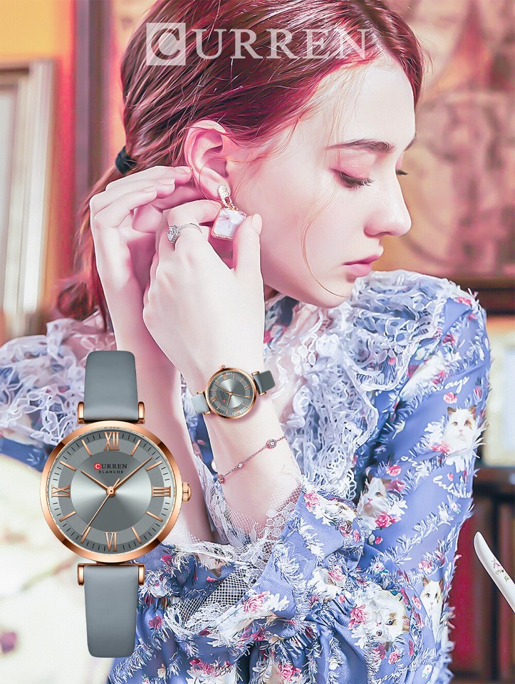 CURREN Girls Watch Roman Numerals Leather Strap Wristwatch Women Sport ...
