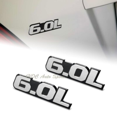 2 x Universal 6.0L Silver Border Aluminum Adhesive Sticker Decal Emblem ...