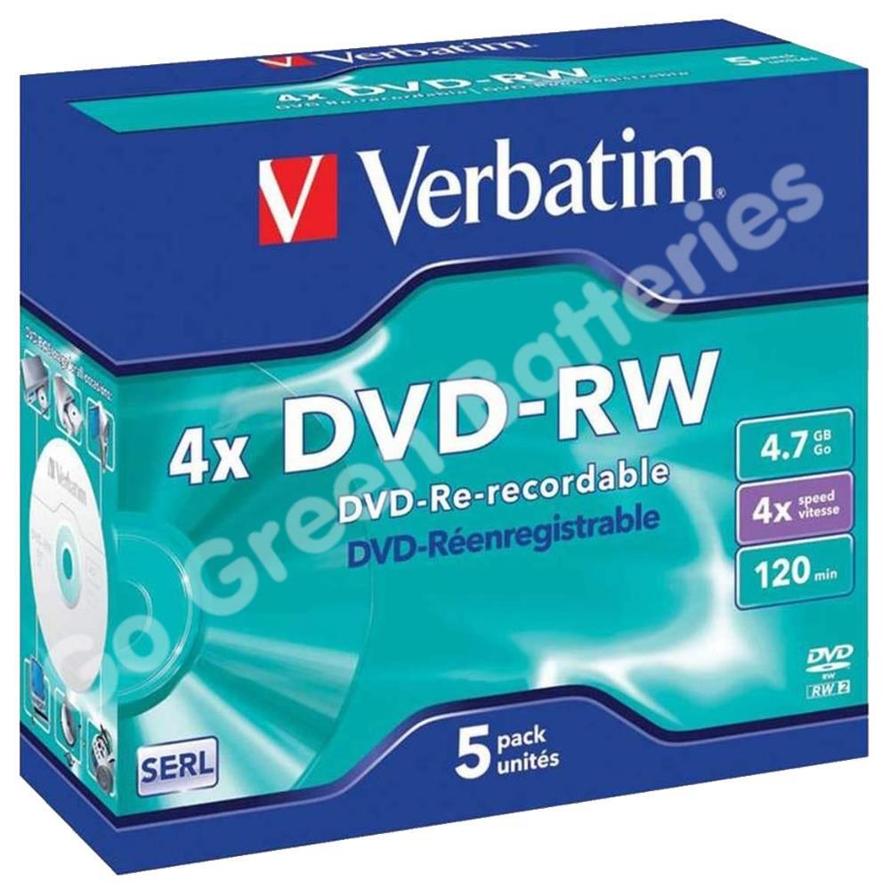 Verbatim DVD-RW Blank Re-recordable Discs 120 min 4.7GB 4x Speed 5/10 ...
