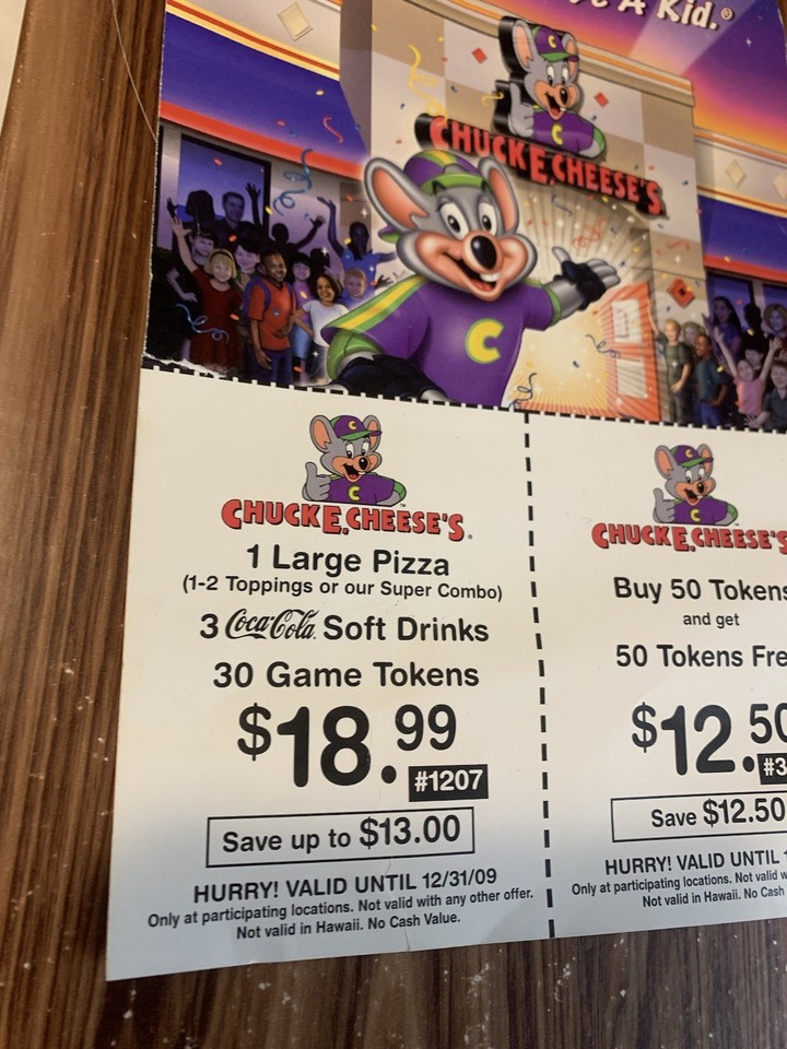 Genuine 2008 Chuck E. Cheese's Avenger Era CEC Coupon Exp. 12/31/2009 ...