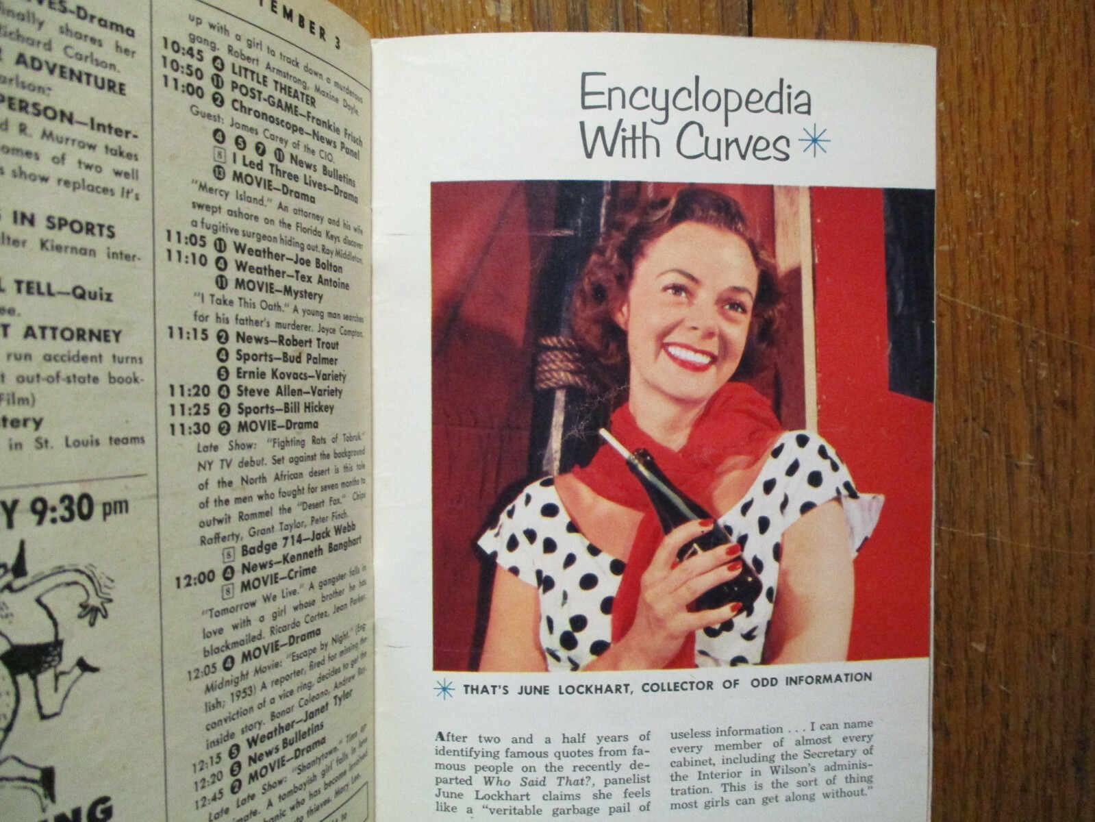 August 28-1954 TV Guide(JUNE LOCKHART/LIBERACE/ELI MINTZ/ROXANNE/BEAT ...