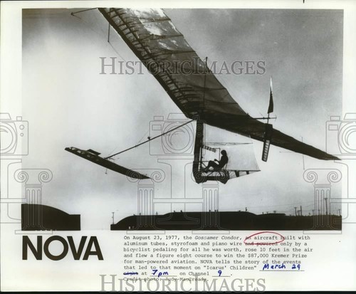 1977 Press Photo Gossamer Condor, Aircraft wins Kremer Prize for ...
