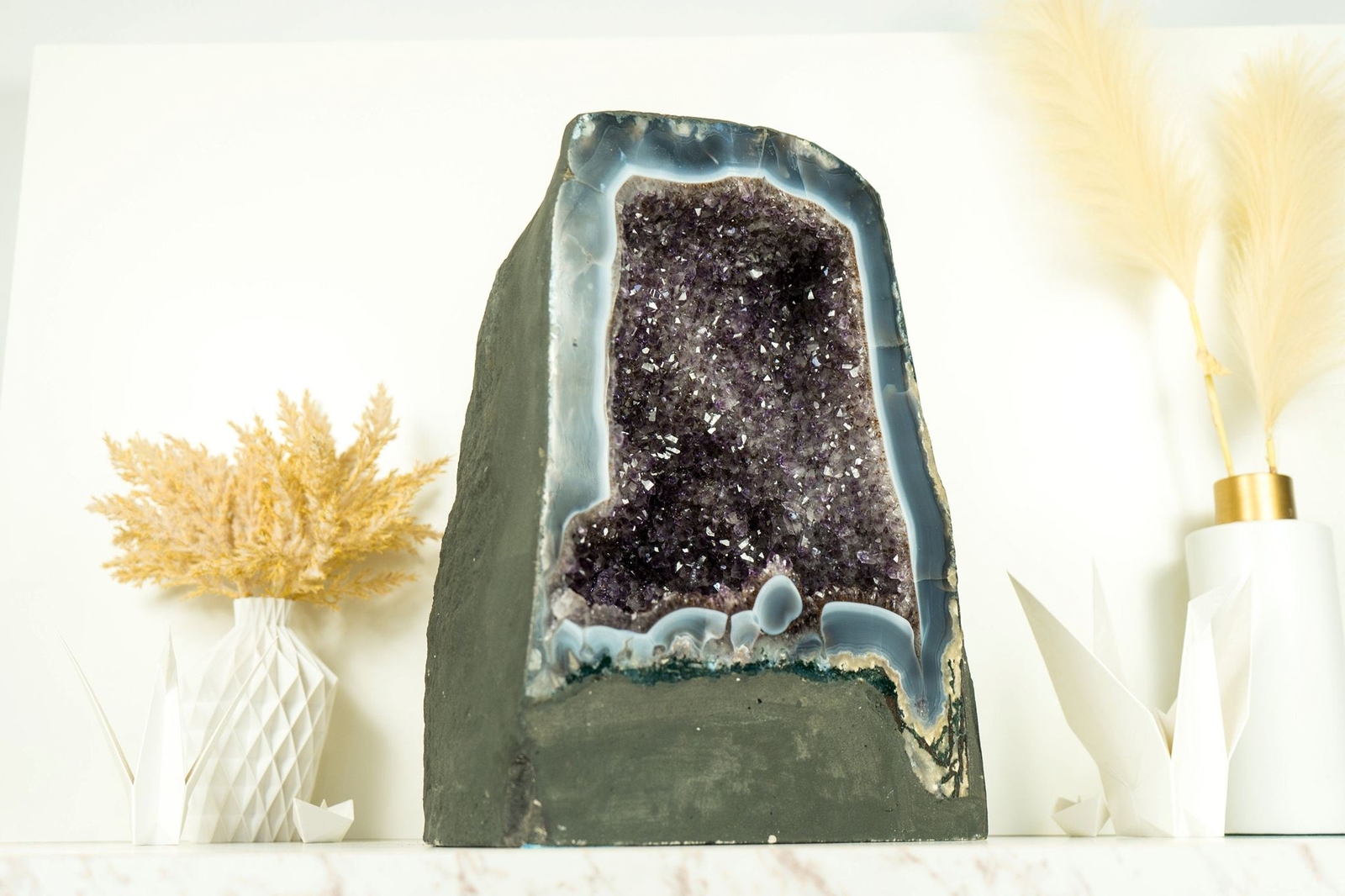 Large Banded Agate with Amethyst Geode Cave with Goethite, Flower ...