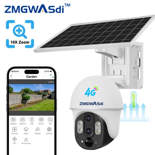 4G Wireless Solar Security Camera Outdoor 360° PTZ Construction Site ...