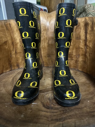 U of Oregon Ducks Rain Boots Unisex 9 Black Adjustable Steel Shank Knee ...