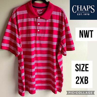NWT Chaps Mens Polo Golf Red Stripe Short Sleeve Stay Dry Big & Tall ...