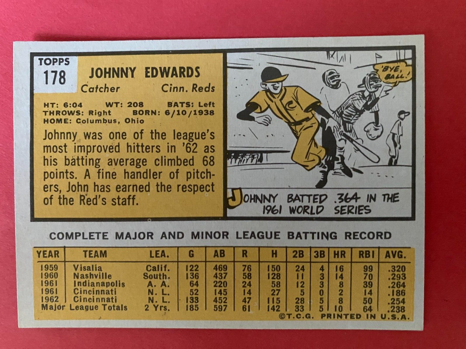 1963 Topps JOHNNY EDWARDS #178 Cincinnati Reds | eBay