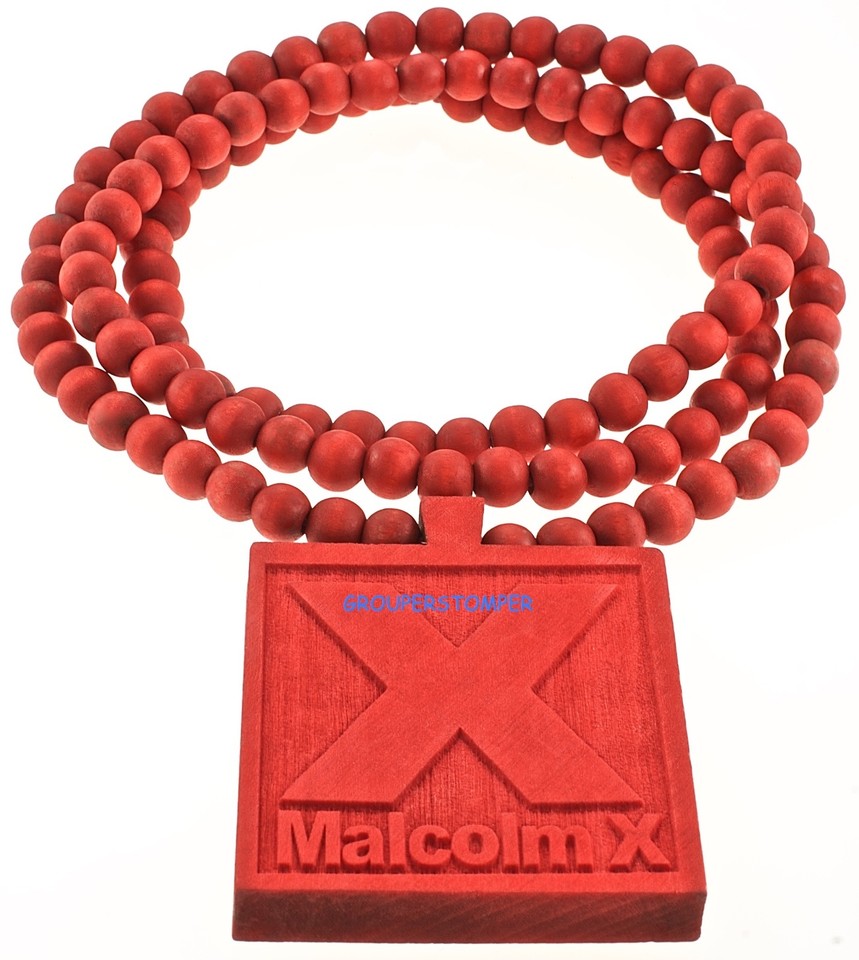 Malcolm X Necklace New All Wood Pendant With 36 Inch Long Wood Bead ...