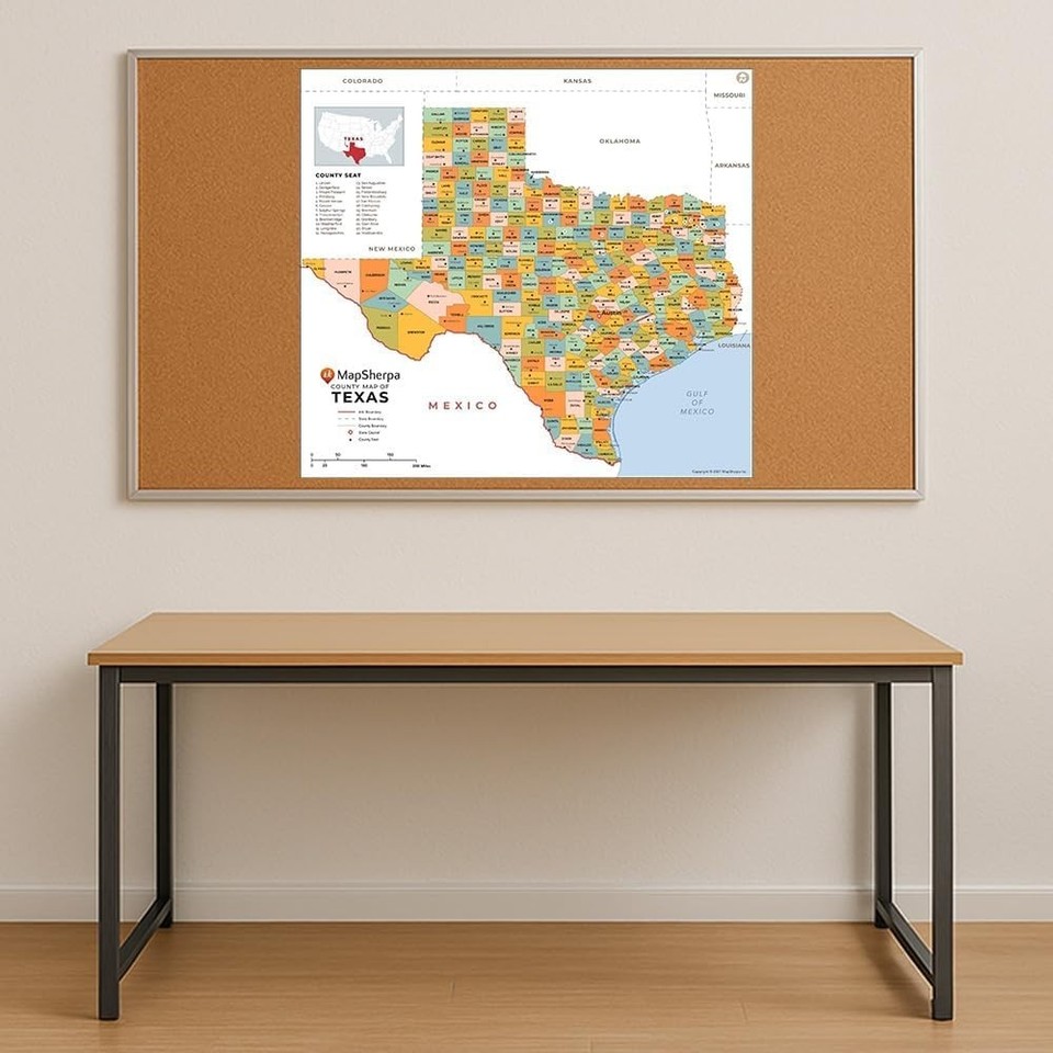 Texas Counties Map - Large - 48" X 43.5" Laminated | eBay