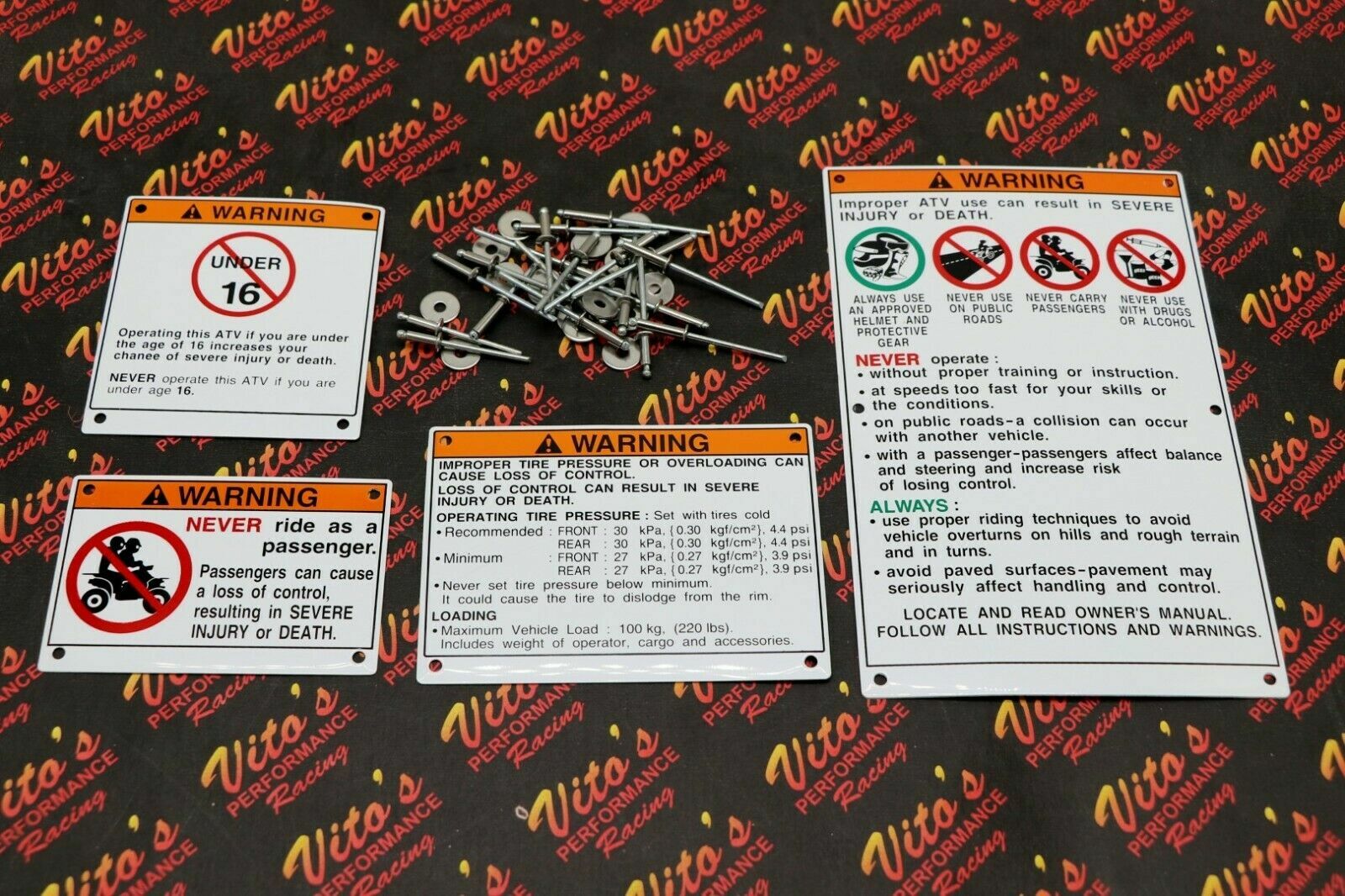 Yamaha warning decals stickers labels ALUMINUM BACKED Raptor Blaster ...