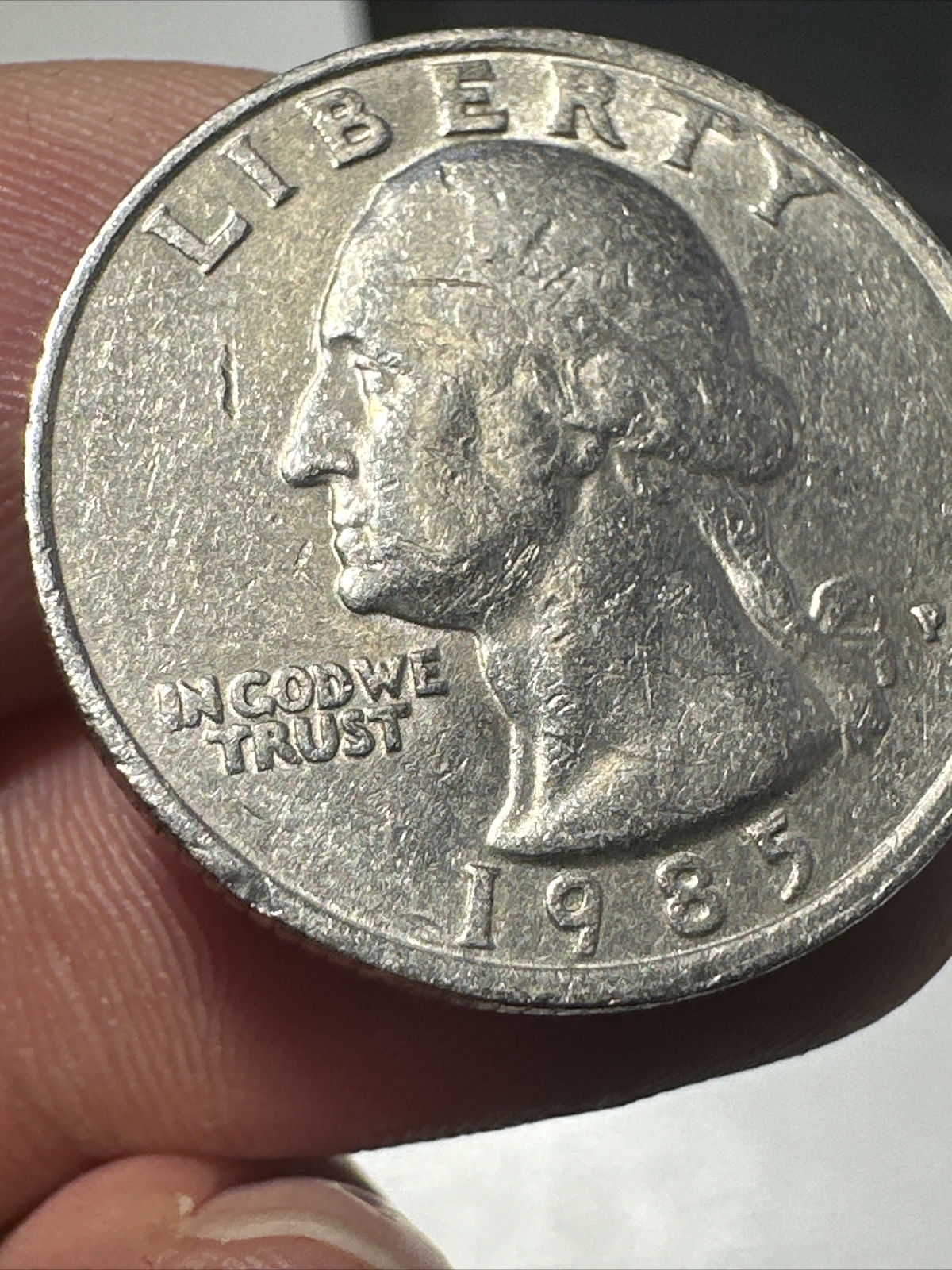 1985 Quarter Dollar P Washington Coin Great Condition Error On In God ...