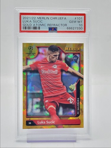 LUKA SUCIC 2021 TOPPS MERLIN UEFA ROOKIE GOLD ATOMIC RC /50 PSA 10 Q0M ...
