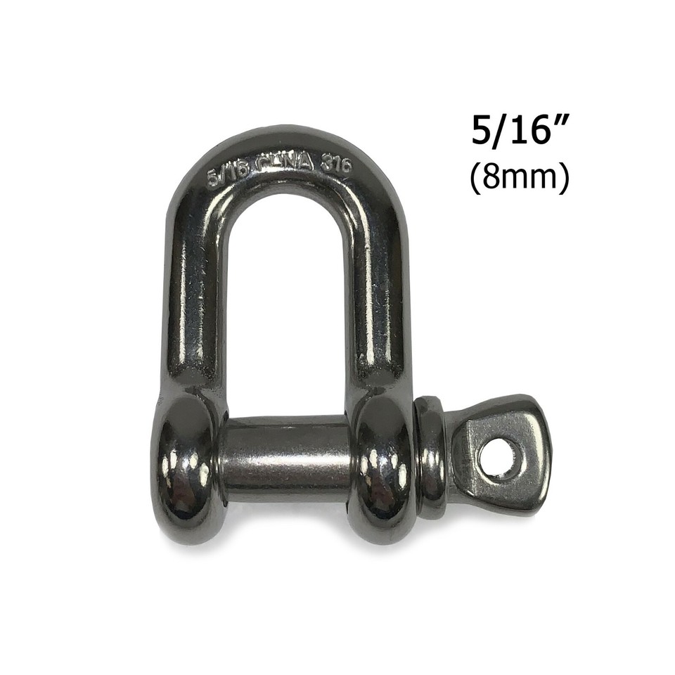 T-316 Stainless Steel D Shackle Marine Grade 3/16" to 1/2" Oversized ...