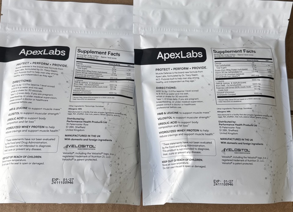 Muscle defense powder Apex Labs NEW 2 LOTS VANILLA FLAVOR EXP 1/27 ...