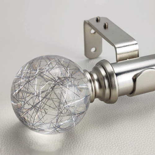 Single Curtain Rod Set:1-1/8 inch Diameter Adjustable Silver Curtain ...