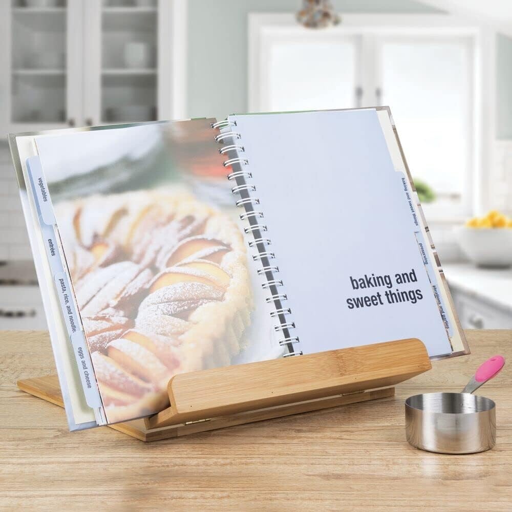Bamboo Folding Recipe Cook Book Display Stand Adjustable Reading Rest ...