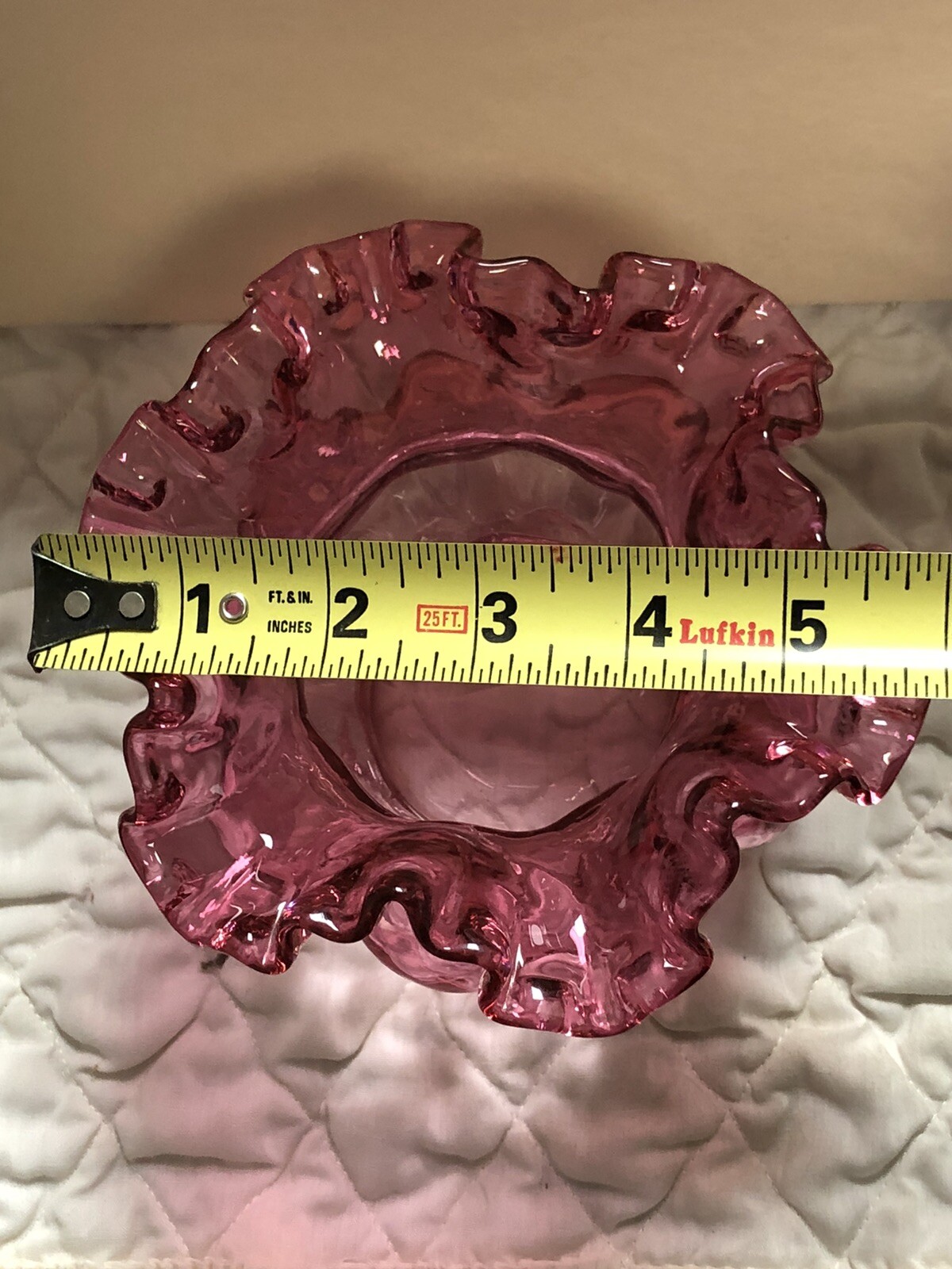 Fenton Diamond Optic Ruby Overlay Double Crimped Melon Vase circa 1940 ...