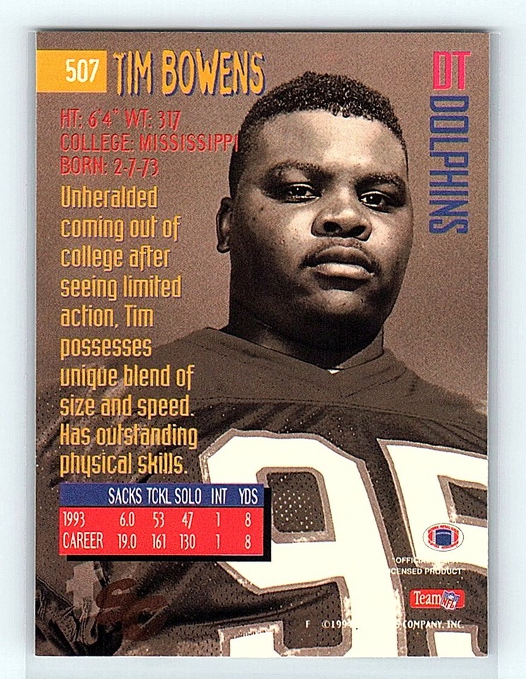 1994 Stadium Club Draft Pitch Tim Bowens Miami Dolphins #507 | eBay