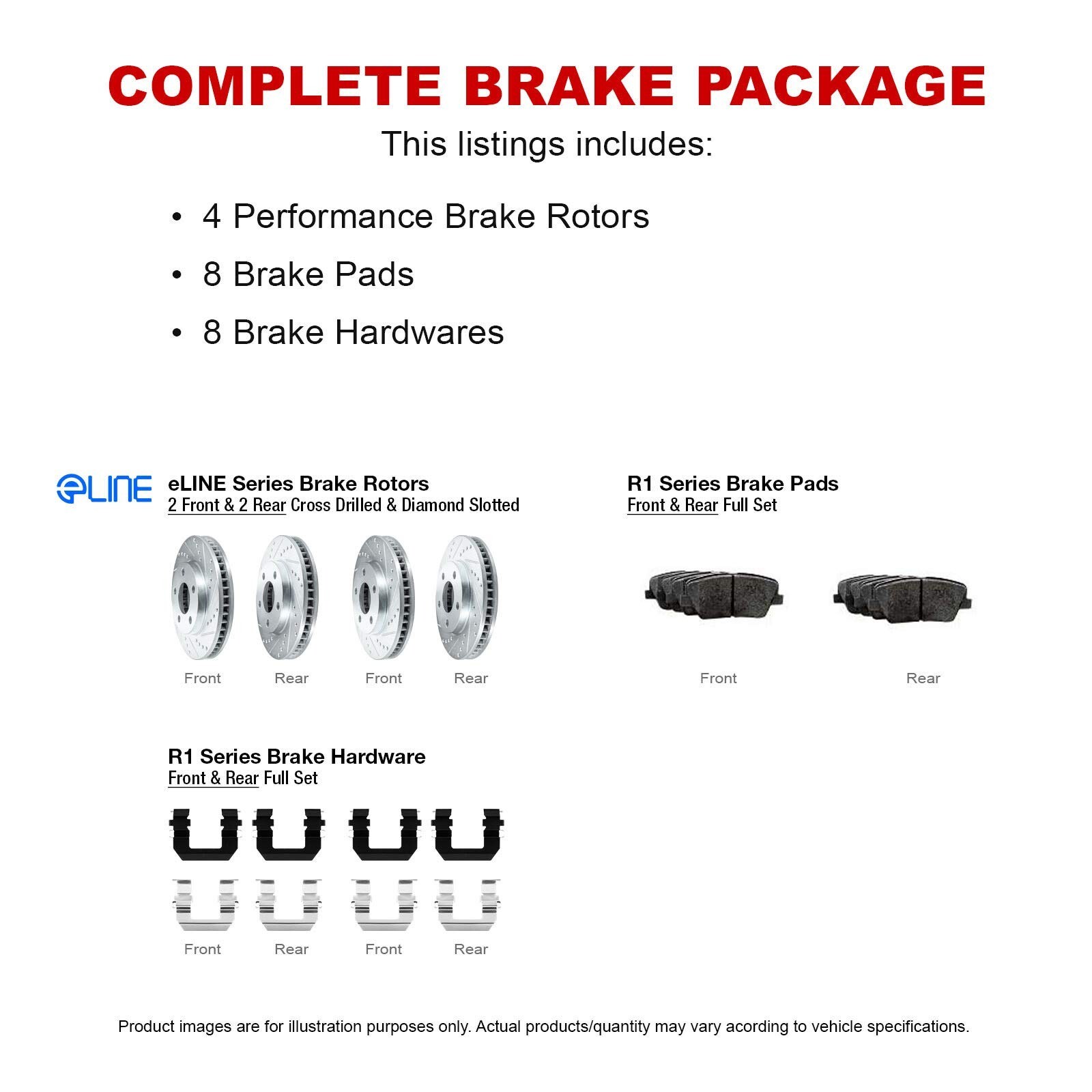 R1 Concepts Front Rear Brakes and Rotors Kit |Front Rear Brake Pads ...